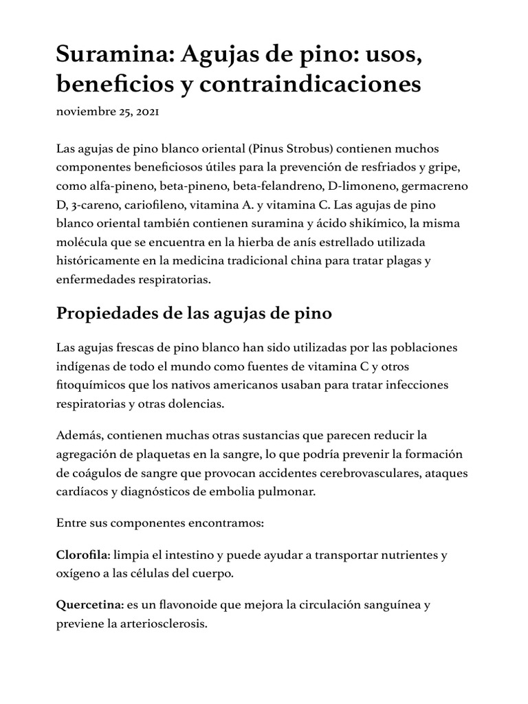 Suramina - Agujas de Pino - Usos, Beneficios y Contraindicaciones ...