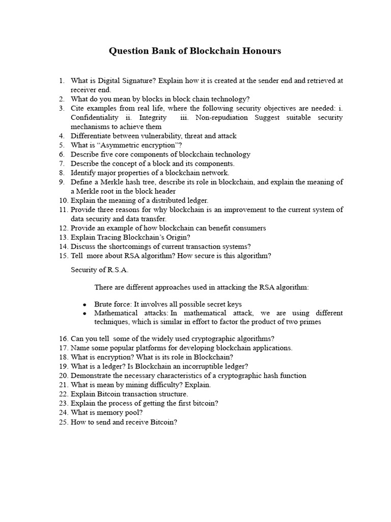 Question Bank of Blockchain Honours | PDF | Computers | Technology ...