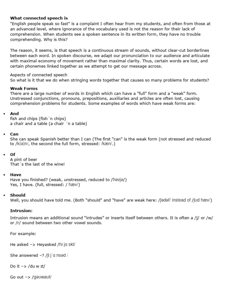 Features of Connected Speech | PDF | English Language | Speech