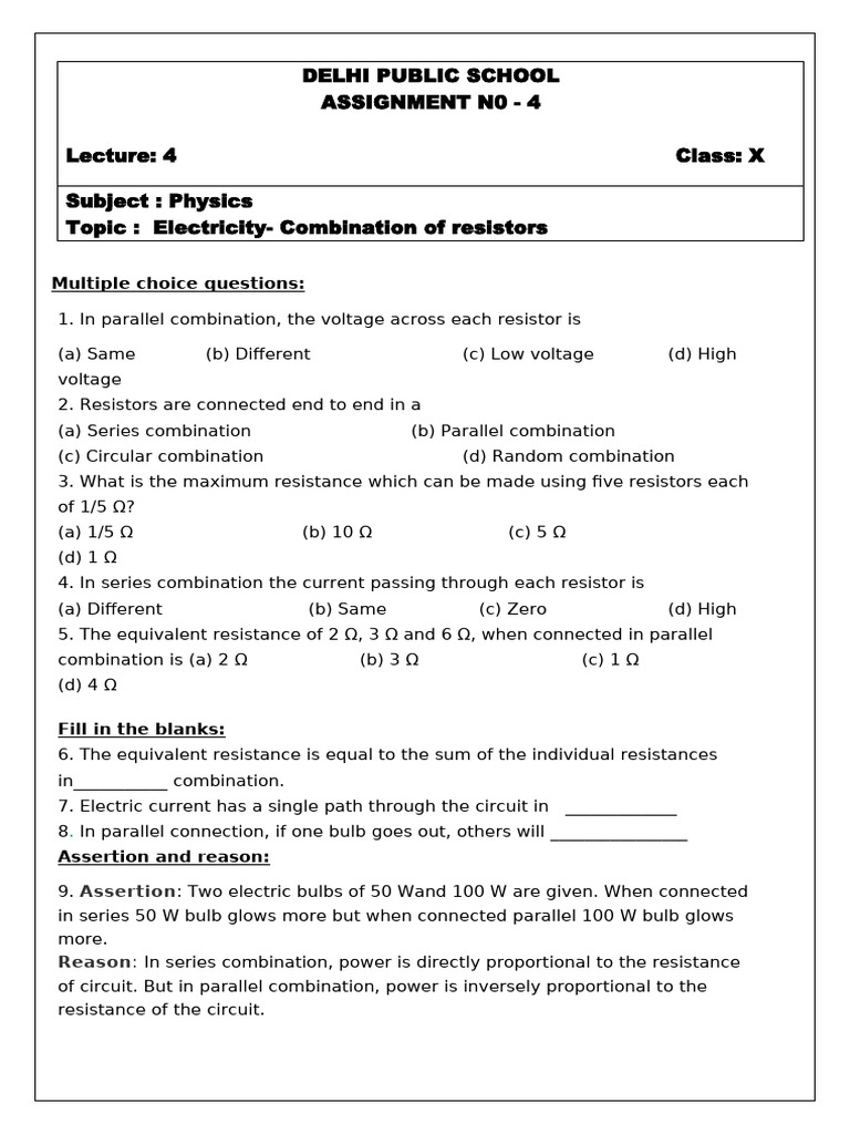 Assign Lec 4 X Electricity | PDF | Series And Parallel Circuits ...