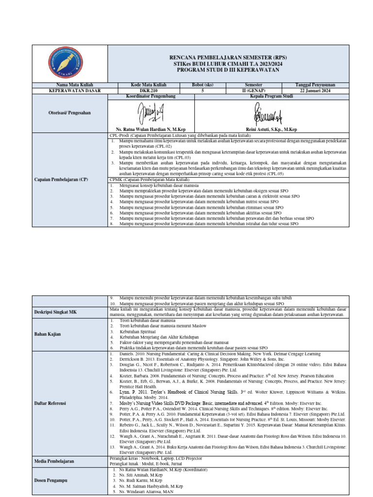 RPS Kep Dasar D3 Kep 2024 | PDF