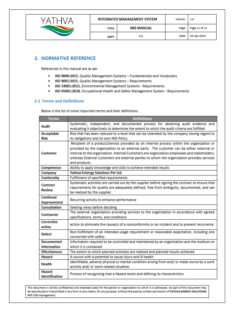 YESPL IMS Manual Clause 2 v1.0 | PDF | Occupational Safety And Health ... YESPL IMS Manual Clause 2 v1.0 | PDF | Occupational Safety And Health ...