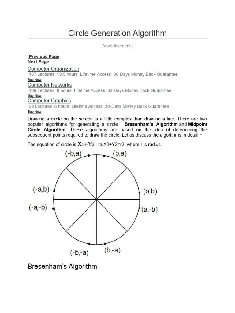 Circle Generation Algorithm | Download Free PDF | Algorithms And Data Structures | Algorithms