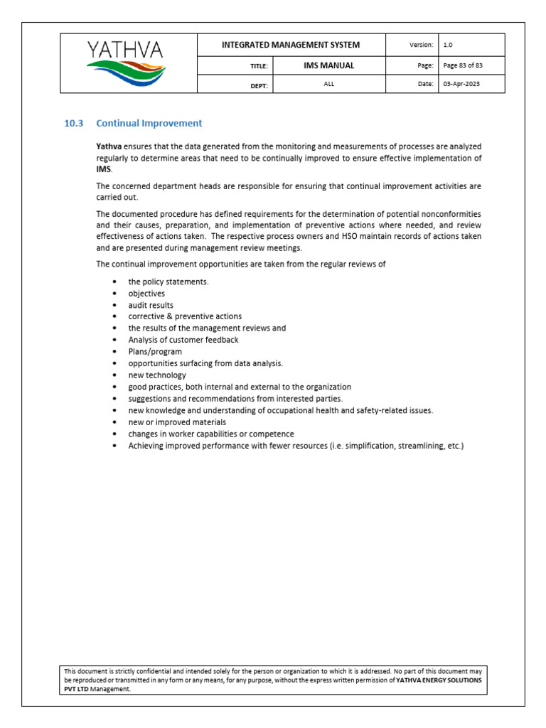 IMS Manual for Continual Improvement | PDF | Audit | Information ...