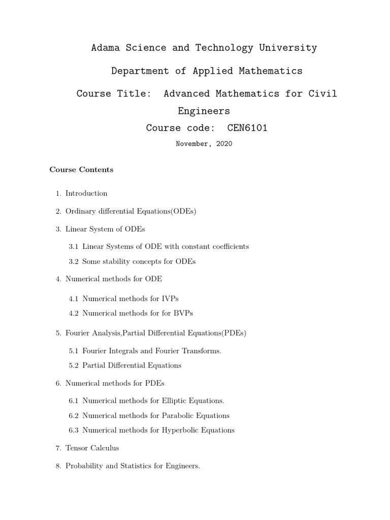 Couse Outline For Civil Eng | PDF