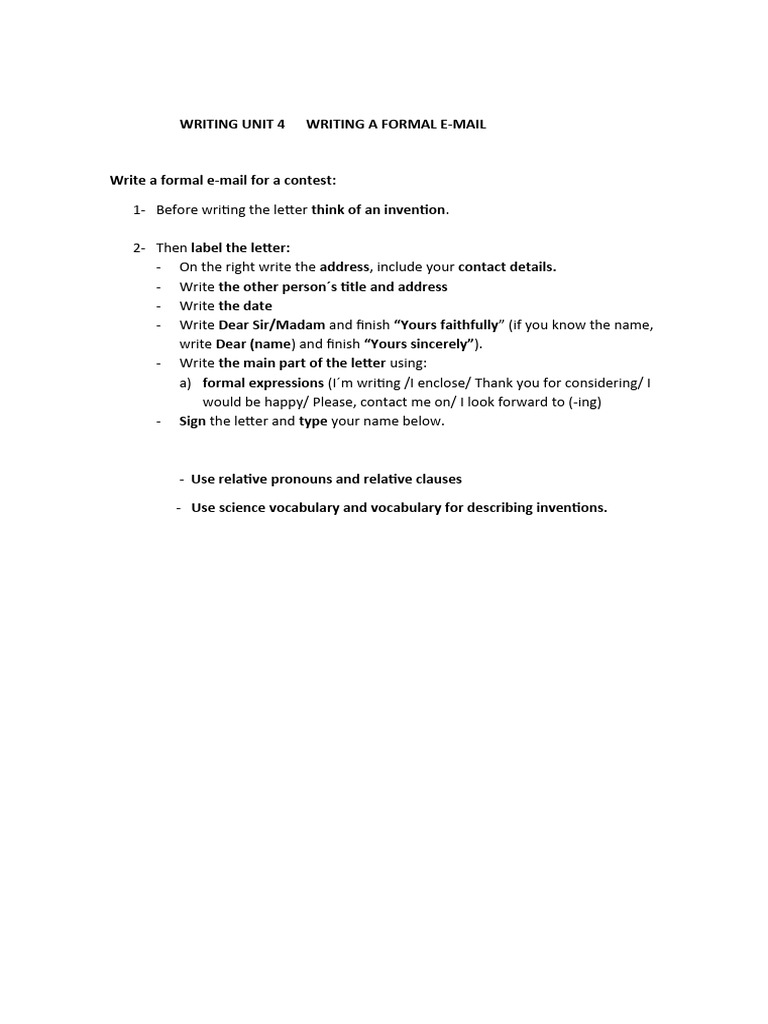 Unit 4 Writing A Formal Letter | PDF | Language Arts & Discipline
