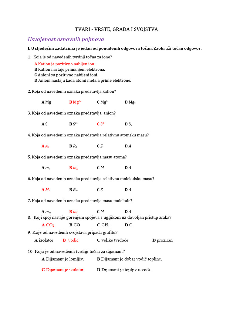 KEMIJSKI ELEMENTI I NJIHOVI SPOJEVI-rješenja | PDF