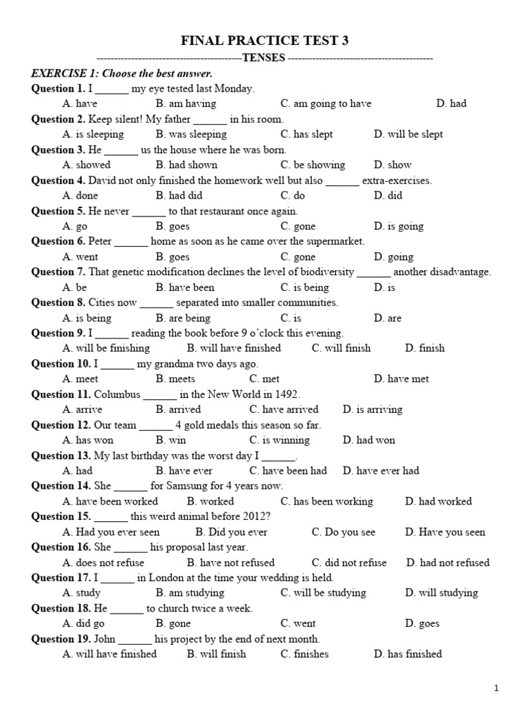 Final Practice Test 3 | PDF | Language Arts & Discipline