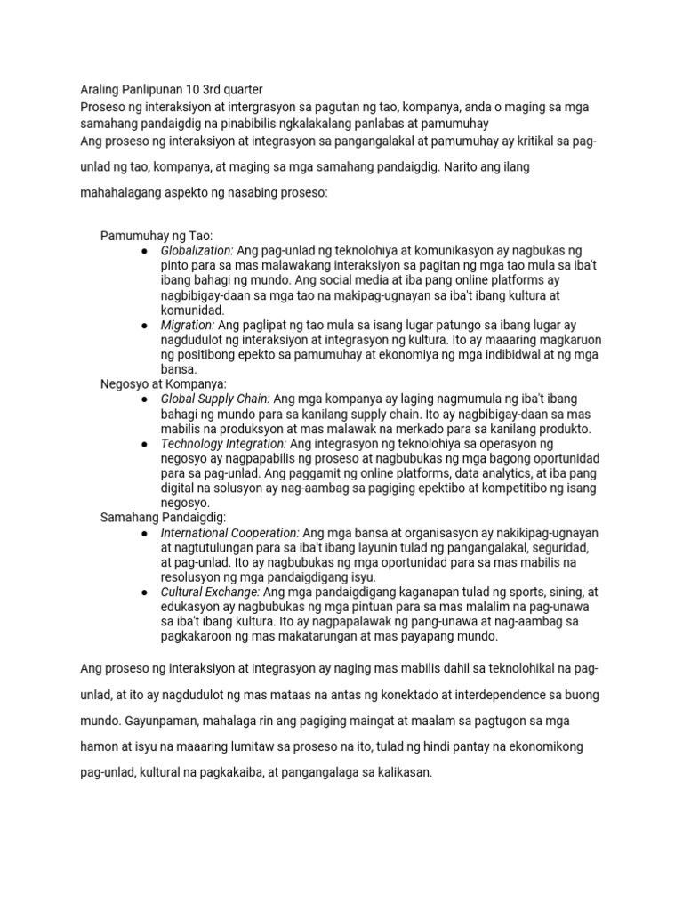 Araling Panlipunan 10 3rd Quarter | PDF