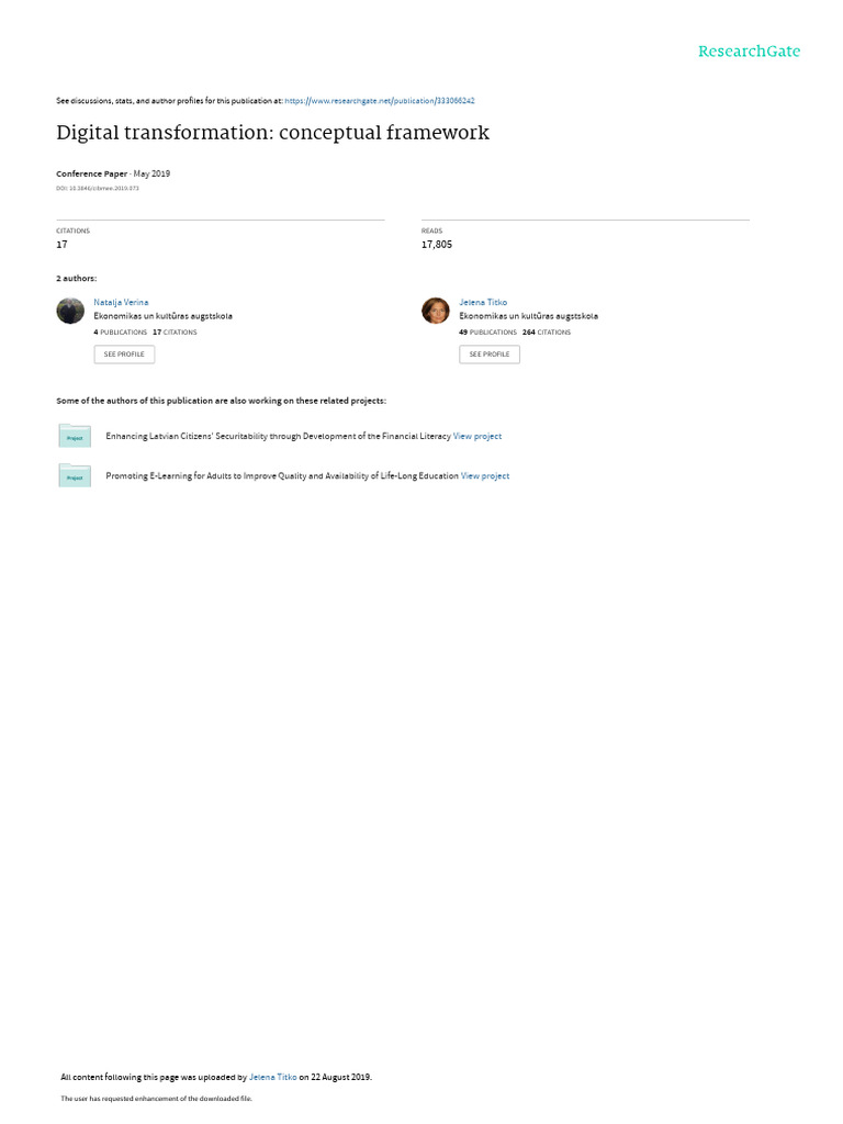Digital Transformation Conceptual Framework | PDF | Business Model | Data