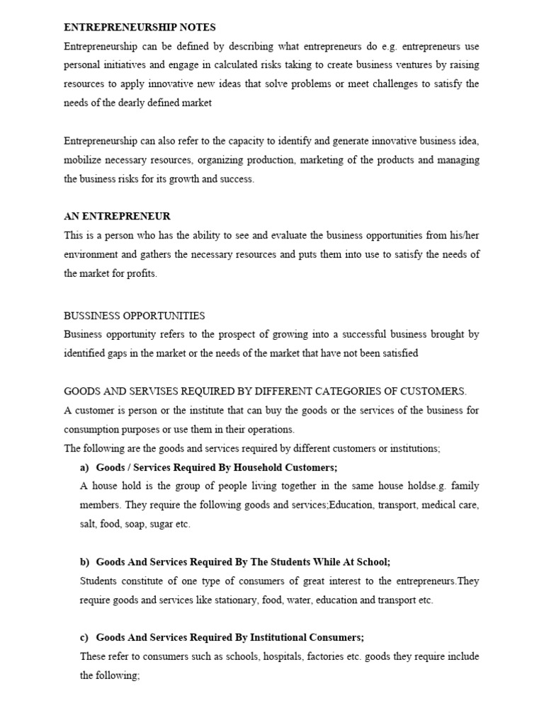 Entrepreneurship Notes 1 1 | PDF
