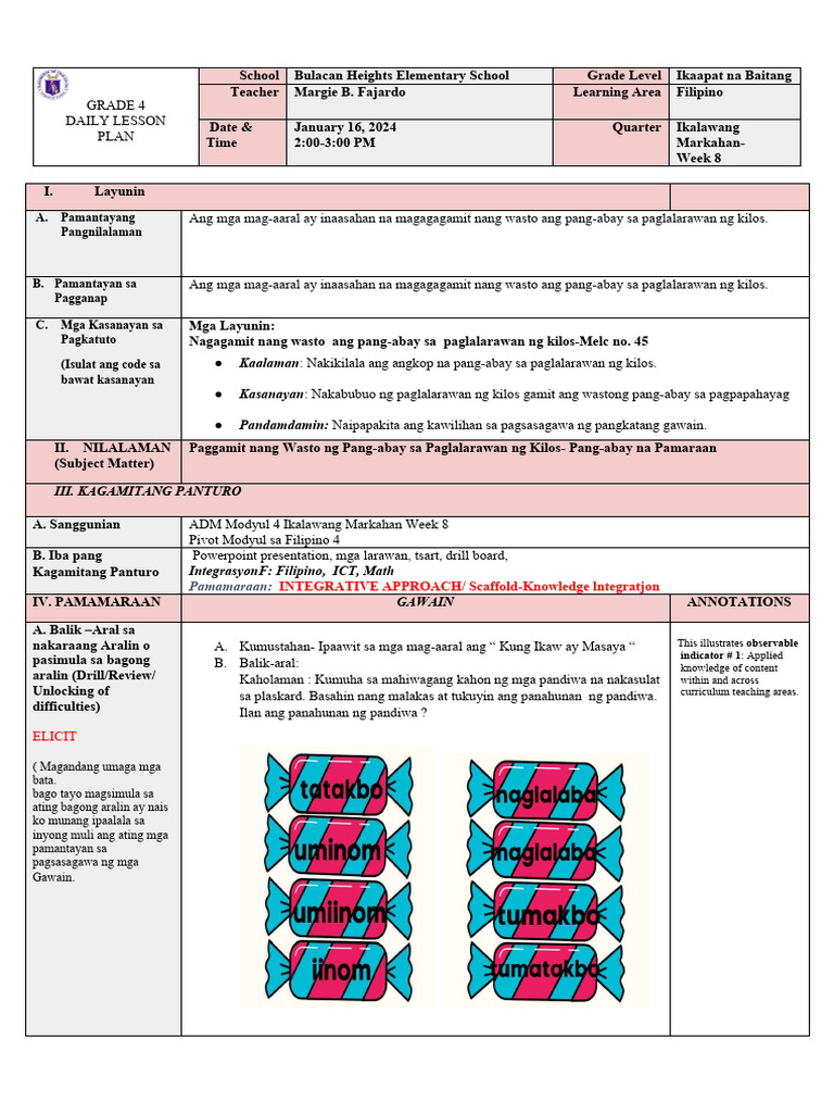 Cot - Filipino 4 Q2 W8 | PDF