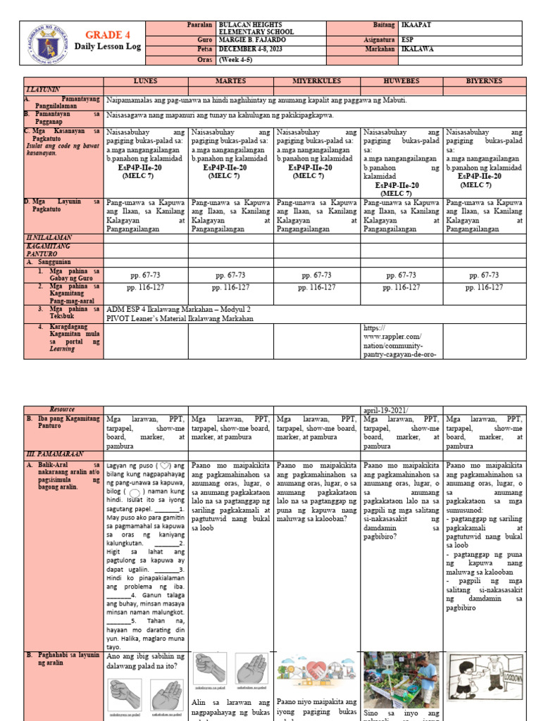 Esp4 Q2 DLL Week 5 | PDF