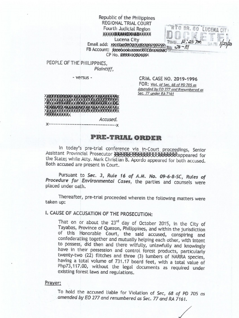 Pre-Trial Order (Crim Pro) | PDF