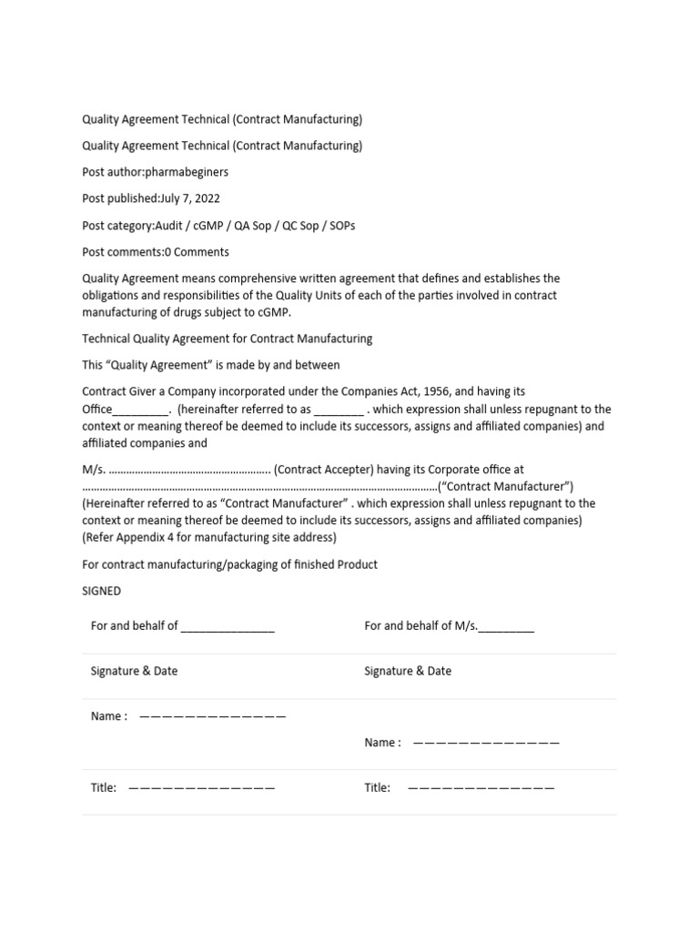 Quality Agreement Technical | PDF | Verification And Validation ...