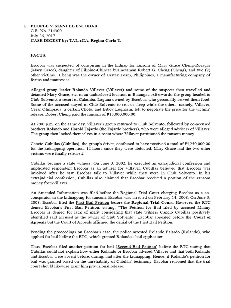 People vs. Escobar - TALAGA | PDF | Bail | Trials