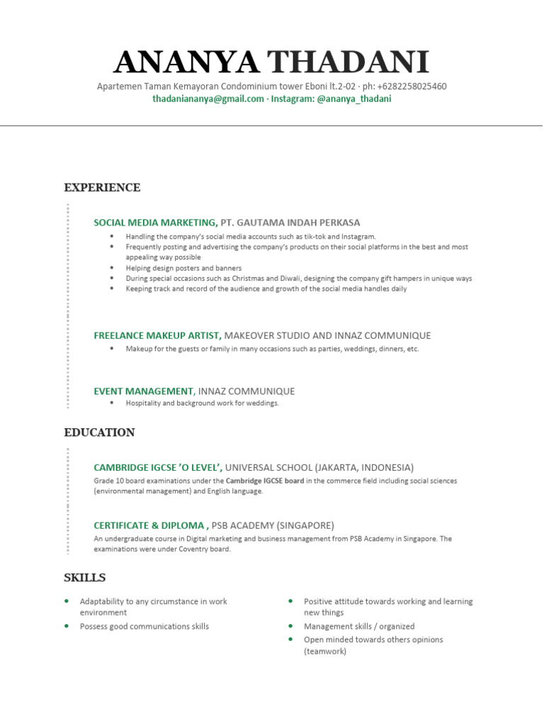 Resume Ananya | PDF | Communication | Human Communication