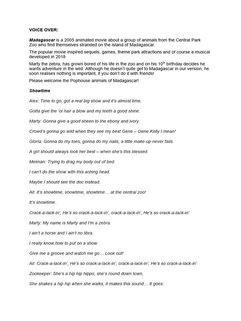 Madagascar Movie Script Excerpt | PDF