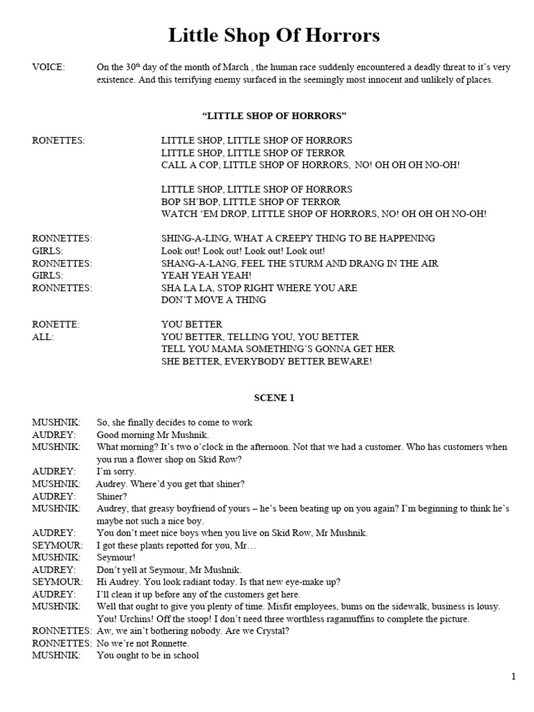 Little Shop of Horrors Script | PDF