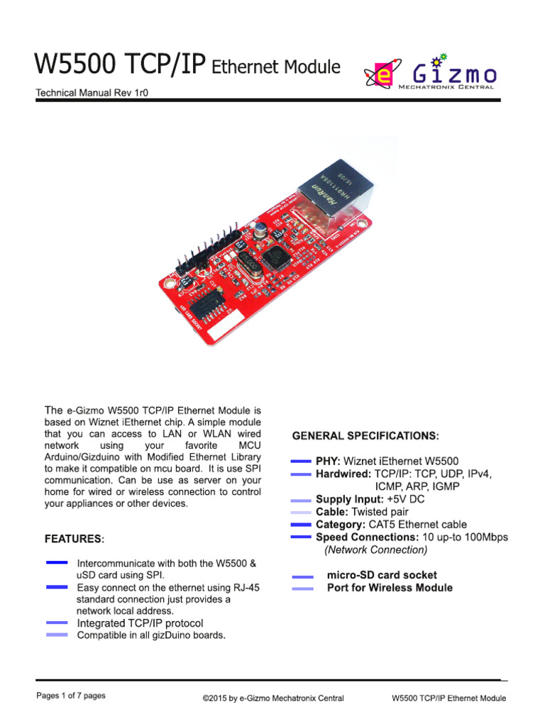 W5500 TCP, IP Ethernet Module Manual 1r0 | PDF