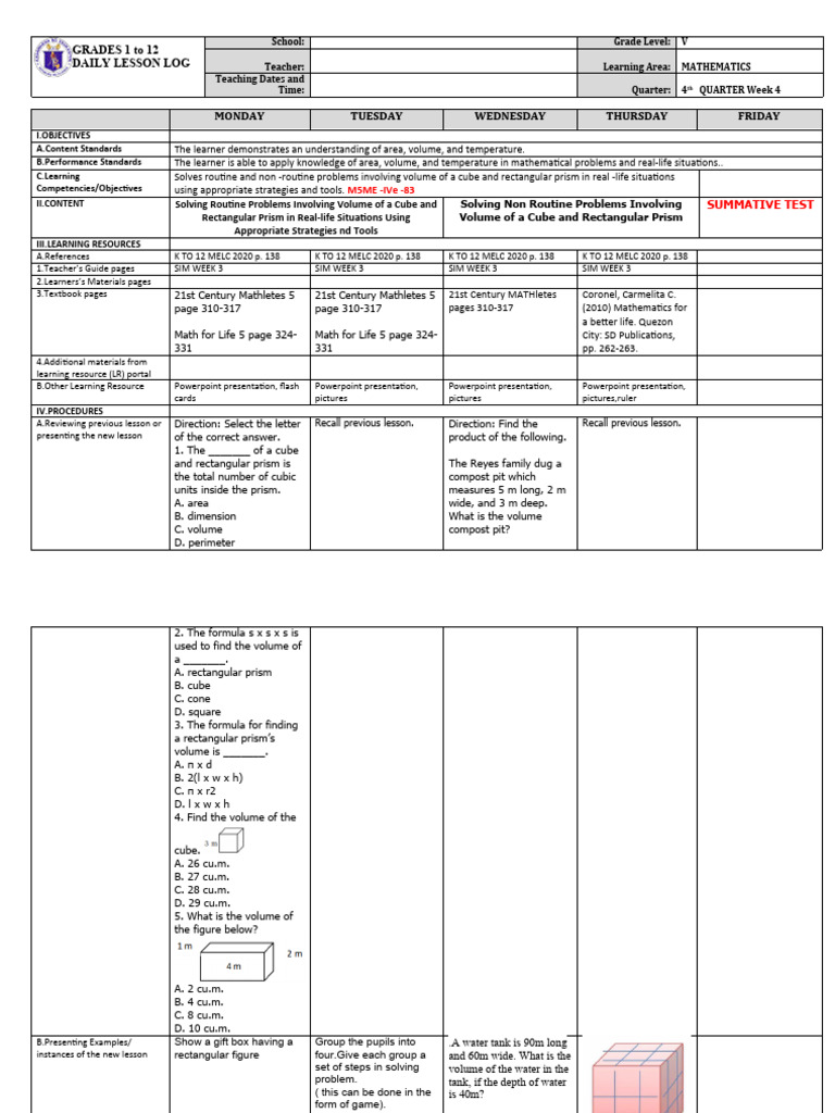 DLL Math-5 Q4 W4 | PDF DLL Math-5 Q4 W4 | PDF