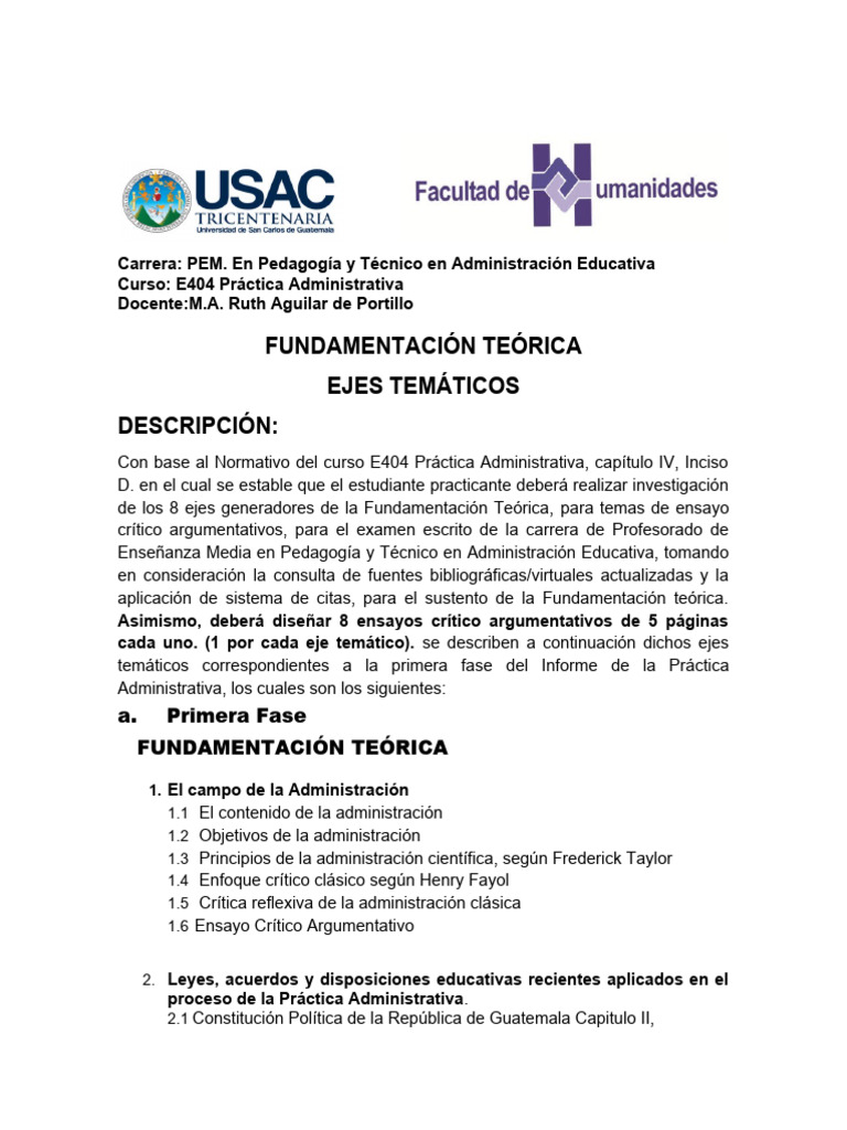 Ejes Temáticos Etapa de Fundamentación Teórica | PDF | Plan de estudios