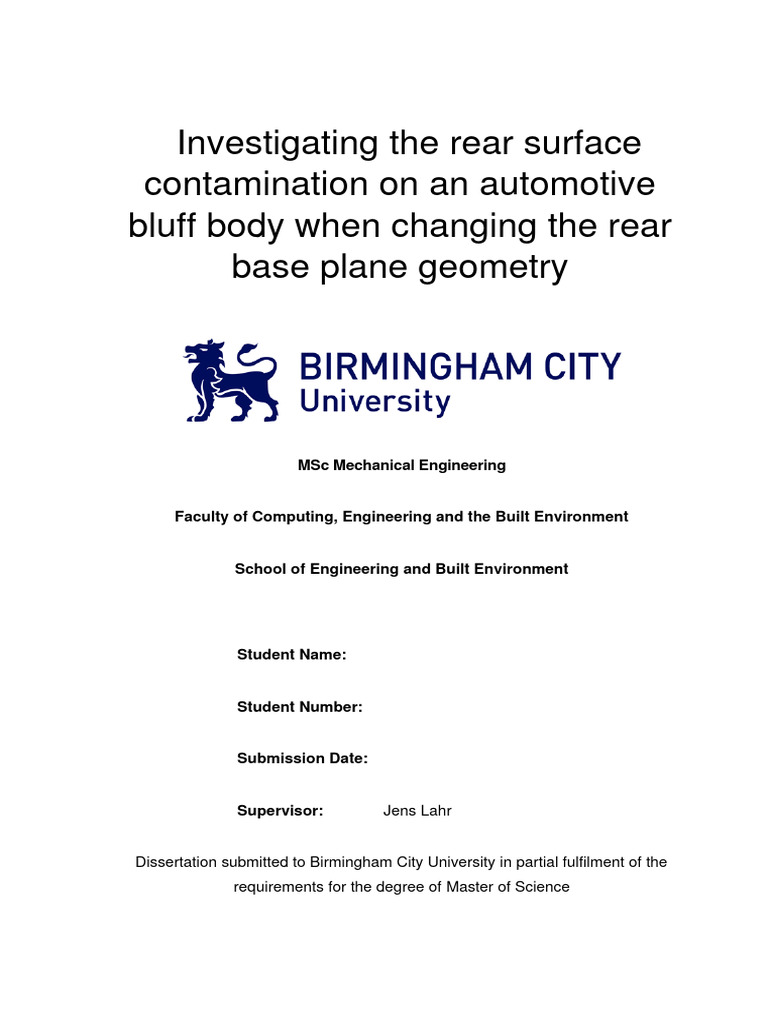 Mechanical and Automotive Sample Dissertation 1 | PDF | Lift (Force) | Computational Fluid Dynamics