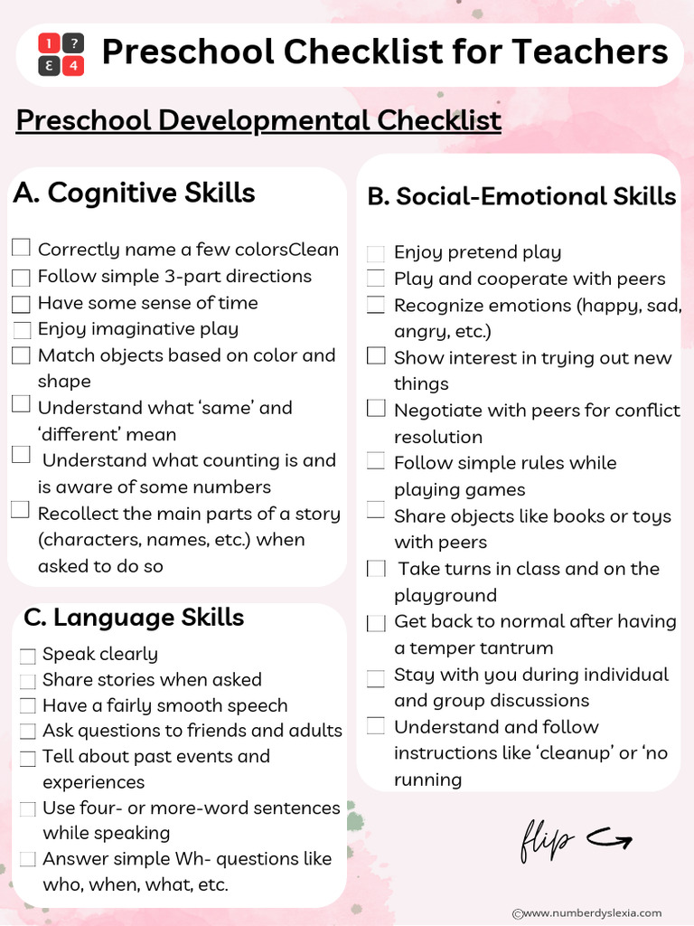Preschool Checklist For Teachers | Download Free PDF | Preschool ...