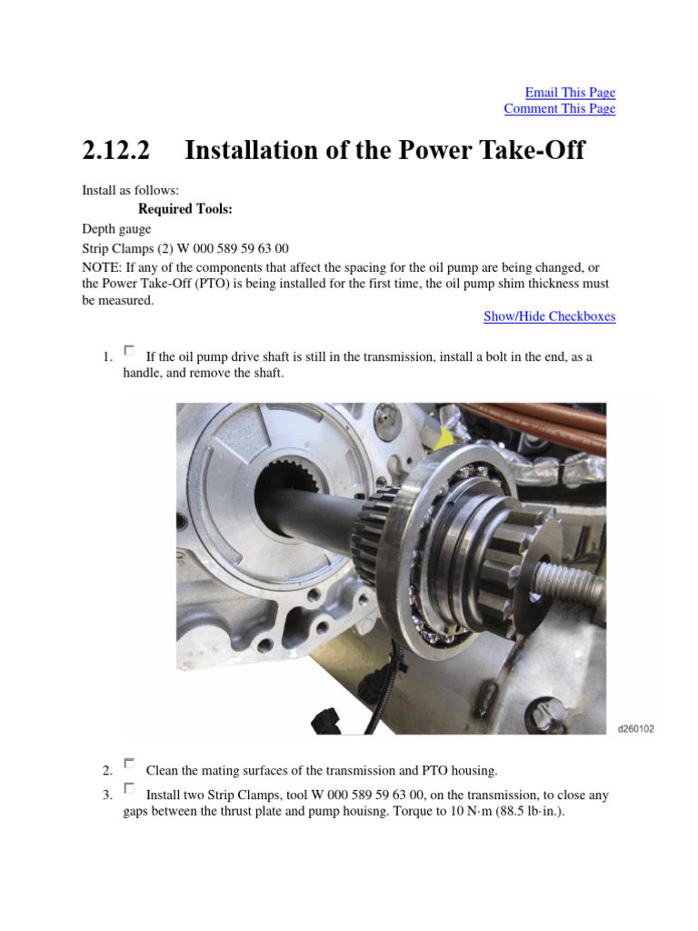 Installation of The Power Take-Off | PDF | Machines | Manufactured Goods