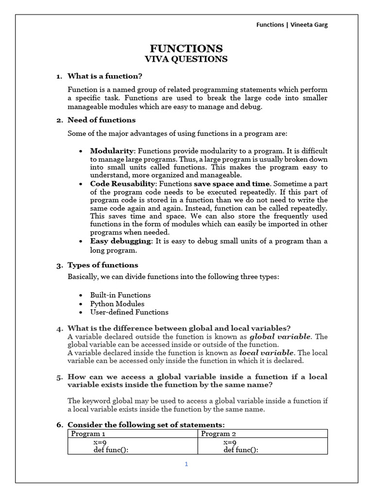 Viva Functions | PDF | Parameter (Computer Programming) | Variable (Computer Science)