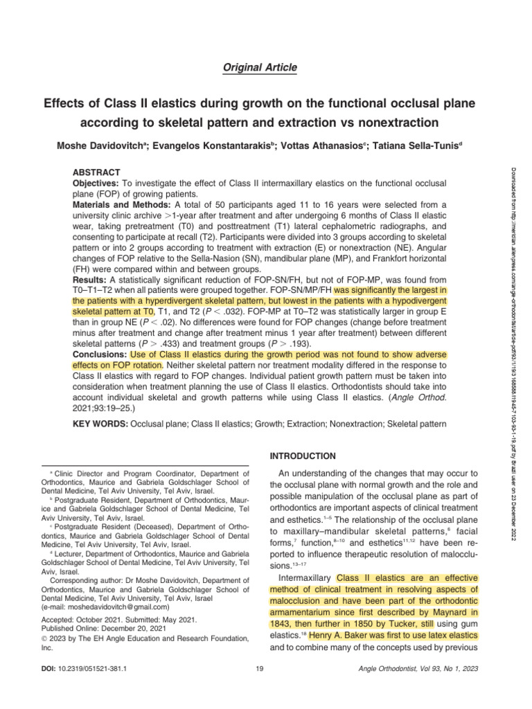 Effects of Class II Elastics During Growth On The Functional Occlusal ...
