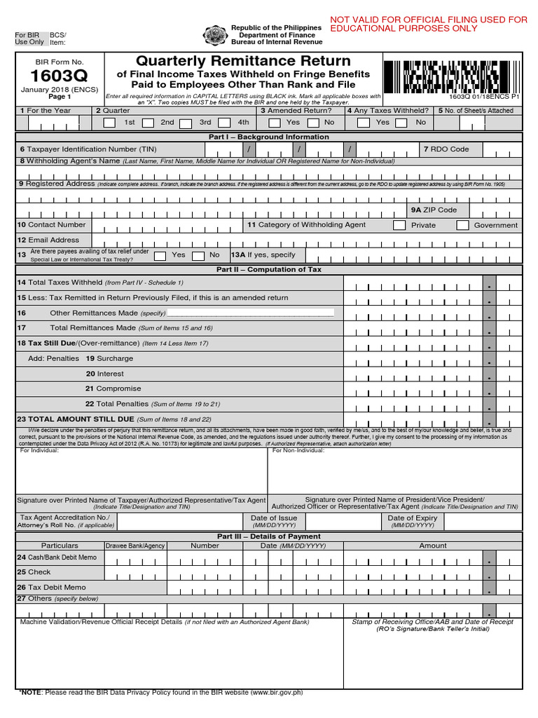 BIR Form 1603Q | PDF | Taxes | Government