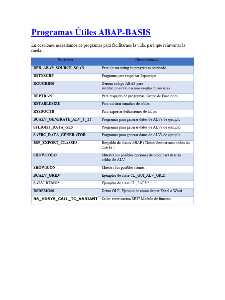 Programas Útiles ABAP | PDF