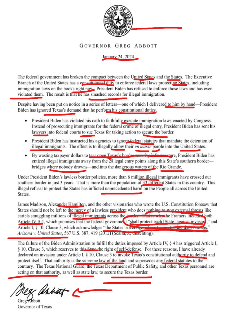 Greg Abbott Letter To Biden Re Border | PDF