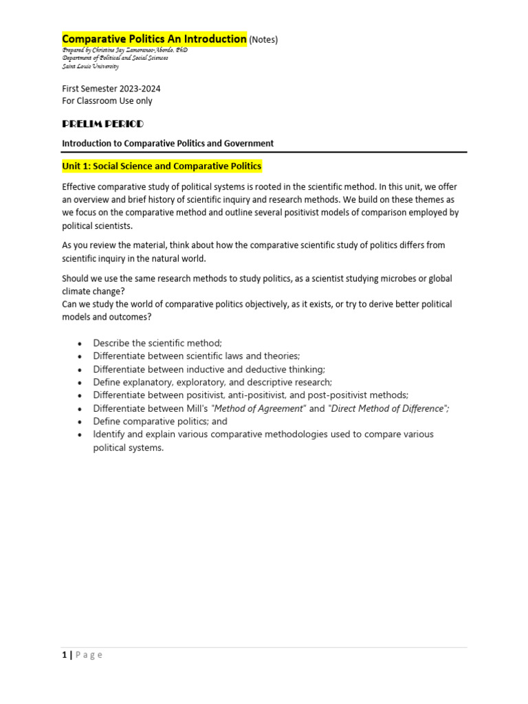 Introduction to Comparative Politics Methods | PDF | Scientific Method ...
