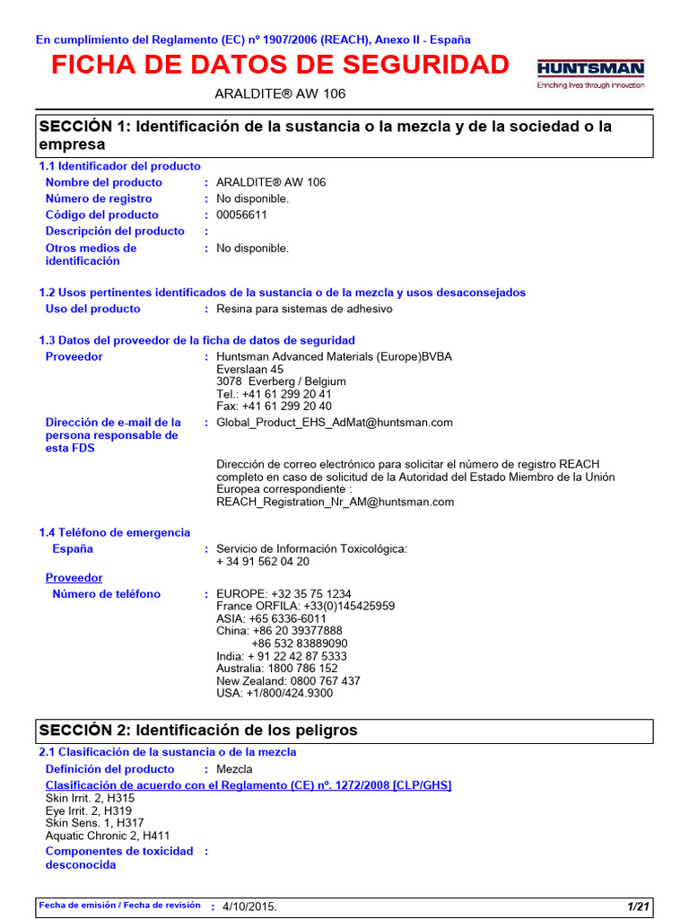 Ficha-seguridad-FDS ARALDITE AW 106 | Descargar gratis PDF | Toxicidad ... Ficha-seguridad-FDS ARALDITE AW 106 | Descargar gratis PDF | Toxicidad ...
