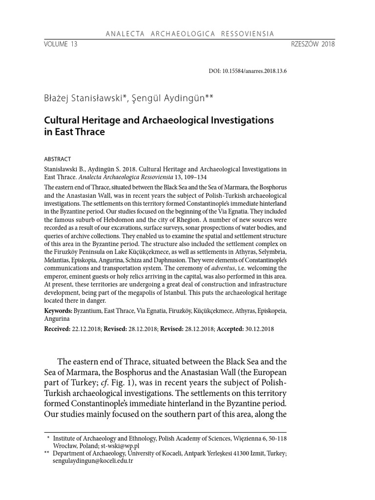 Cultural Heritage and Archaeological Investigation in East Thrace | PDF ...
