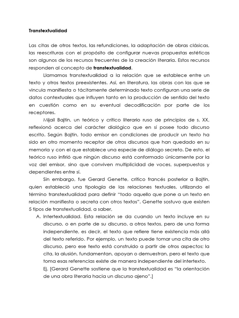 Transtextualidad | PDF | Intertextualidad