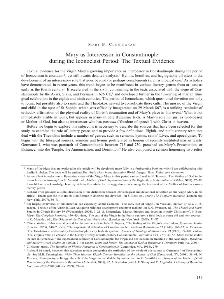 Mary As Intercessor in Constantinople During The Iconoclast Period The ...