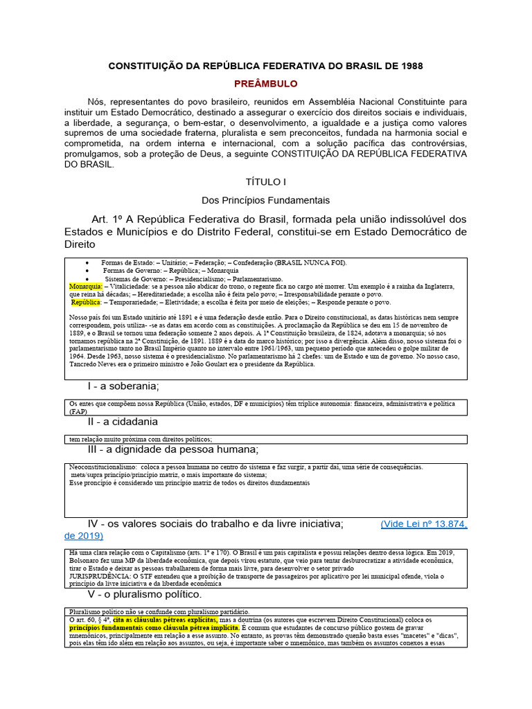 Constituição Da República Federativa Do Brasil de 1988 | PDF ...