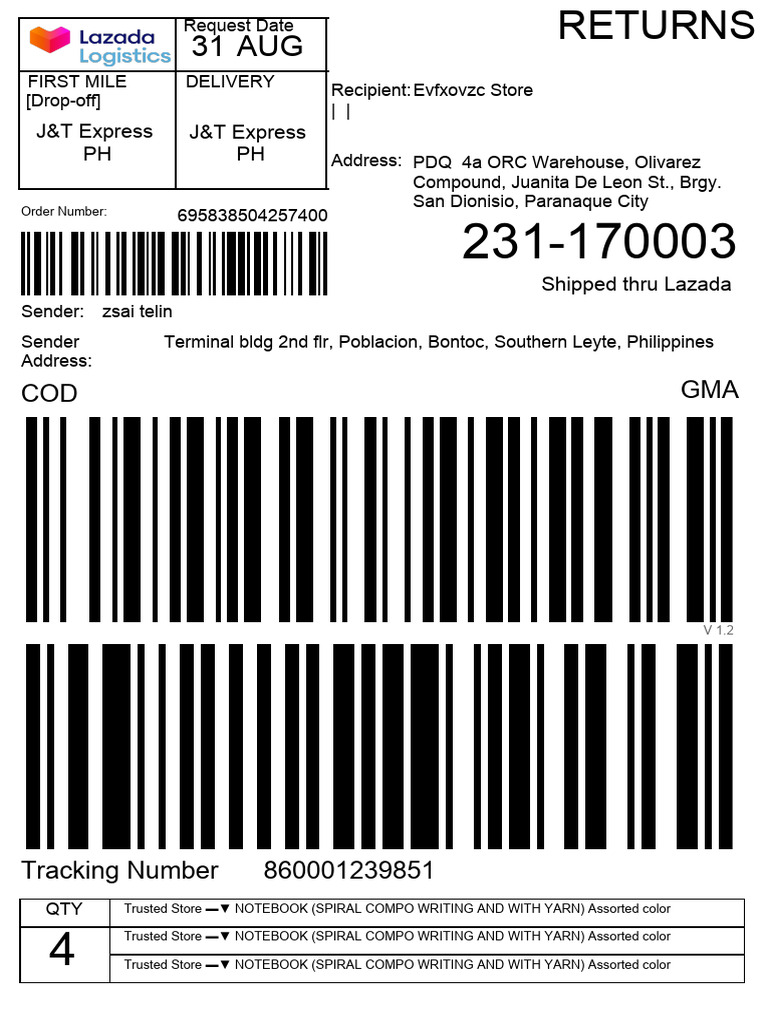 Lazada Order Details for Notebooks | PDF