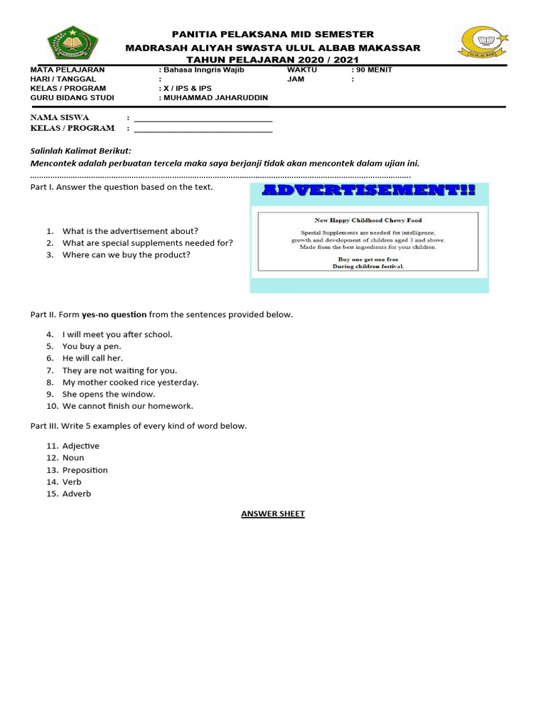 Final English XI Ganjil 2019 | PDF
