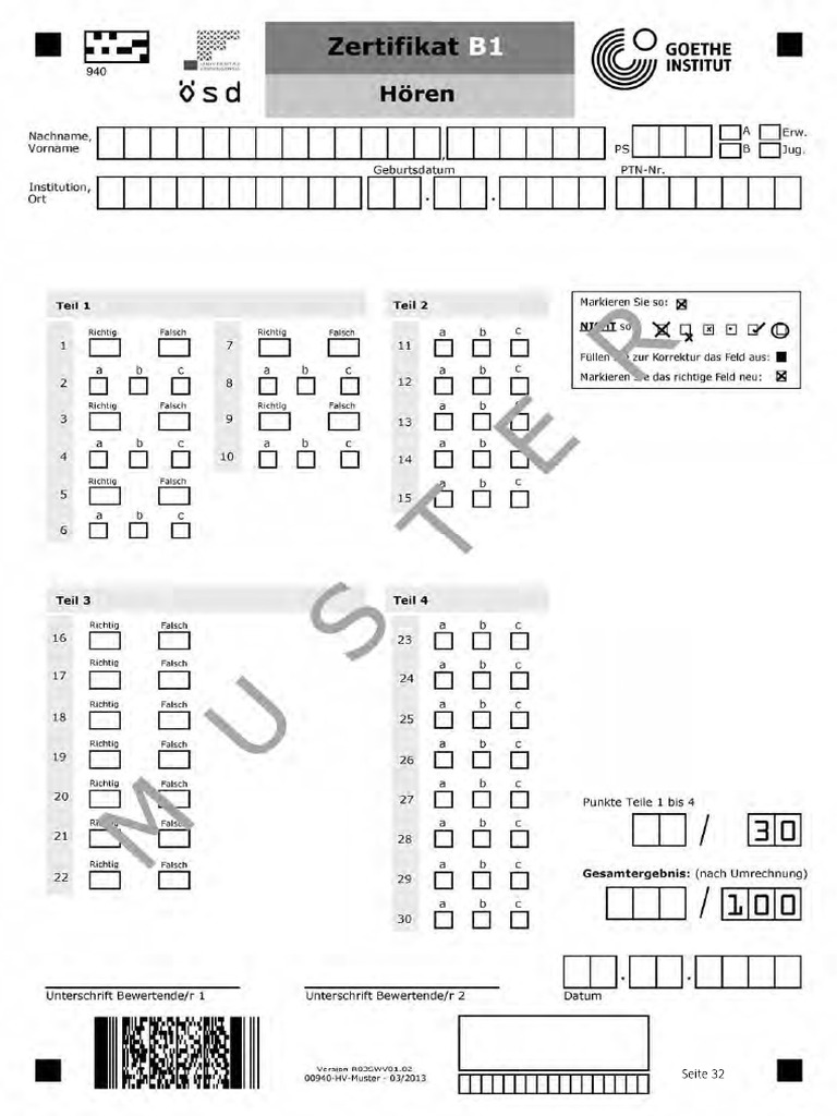 ANTWORTBOGEN - Hören b1 | PDF