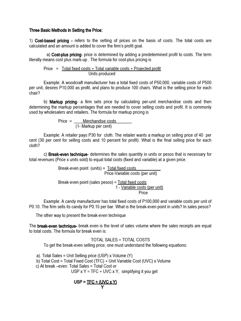 Three Basic Methods in Setting The Price Handout | PDF | Supply ...
