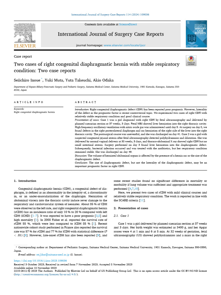 Two Cases of Right Congenital Diaphragmatic Herni 2024 International ...