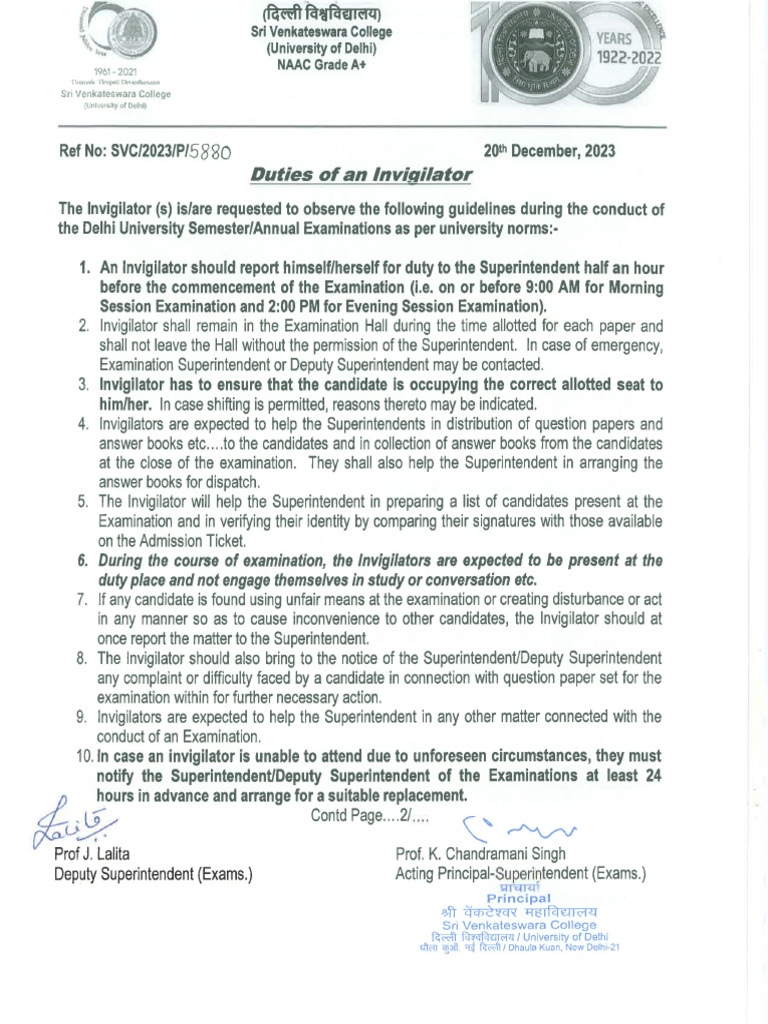 Duties of An Invigilator | PDF