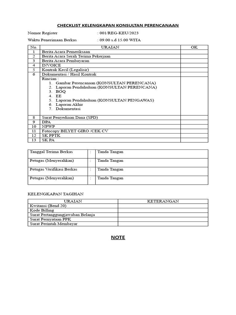 Checklist Konsultan Perencanaan 2023 | PDF