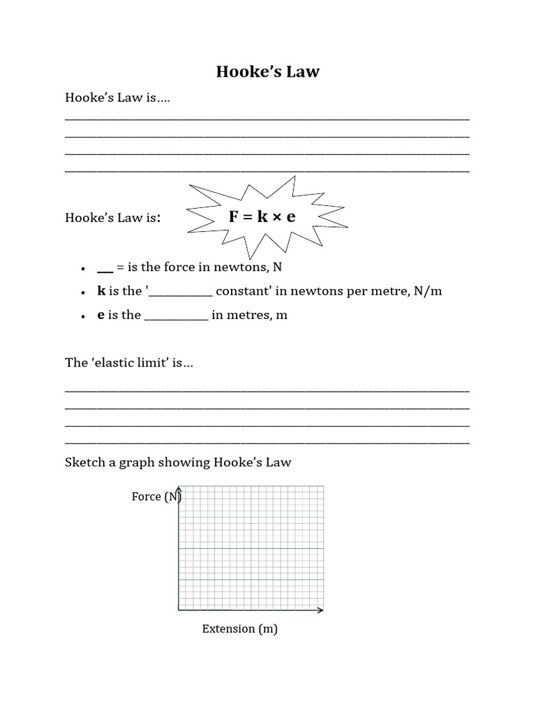 Hooke's Law Worksheet | PDF
