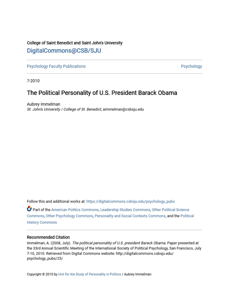 The Political Personality of U.S. President Barack Obama | PDF ...
