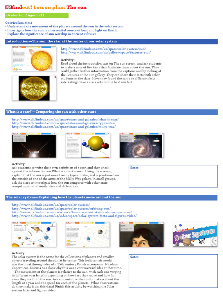 Sun and Solar System Lesson Plan | PDF | Sun | Earth
